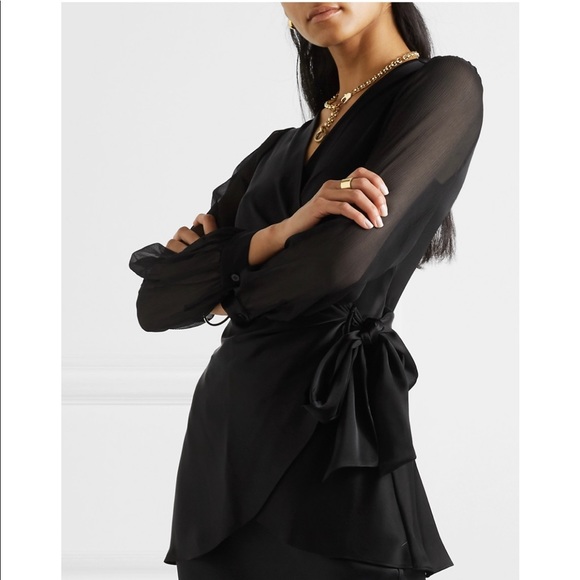 Diane Von Furstenberg | Tops | Dvf Black Wrap Top W Sheer Sleeves ...
